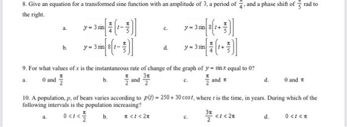Solved 8. Give an equation for a transformed sine function | Chegg.com