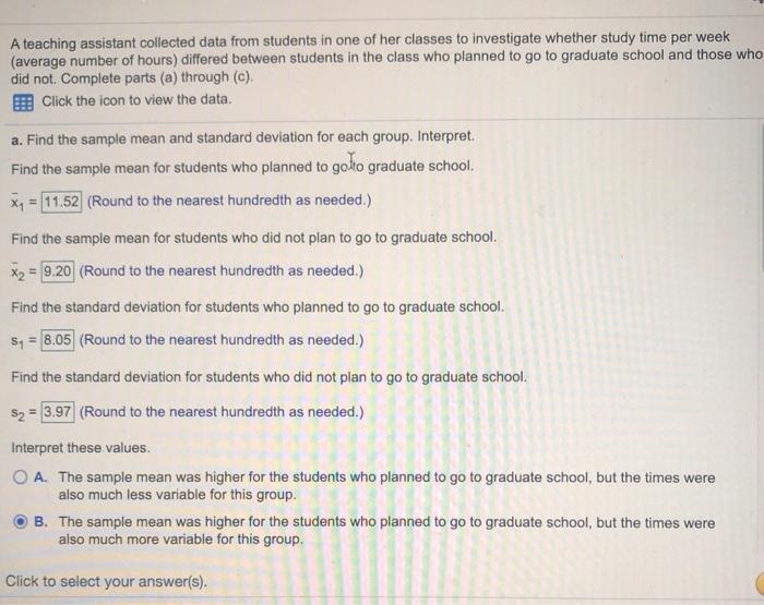 Solved A teaching assistant collected data from students in | Chegg.com