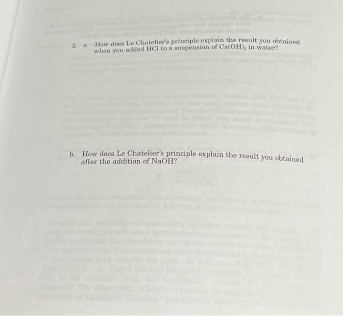 Solved 2. a. How does Le Chatelier's principle explain the | Chegg.com
