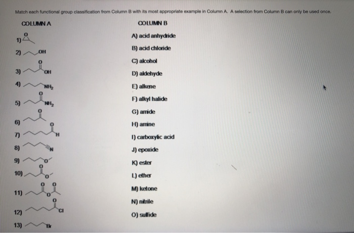 Solved Match each functional group classification from | Chegg.com