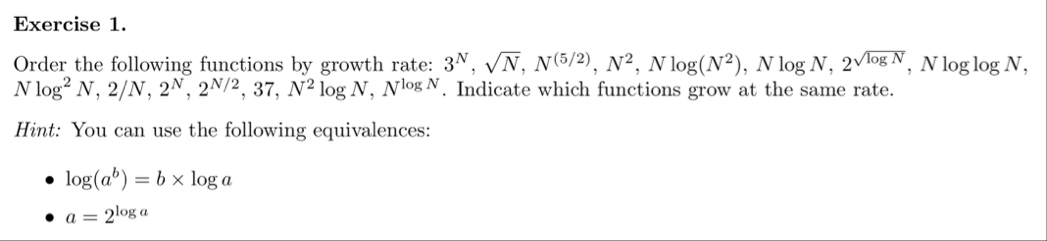 Solved Exercise 1.Order the following functions by growth | Chegg.com