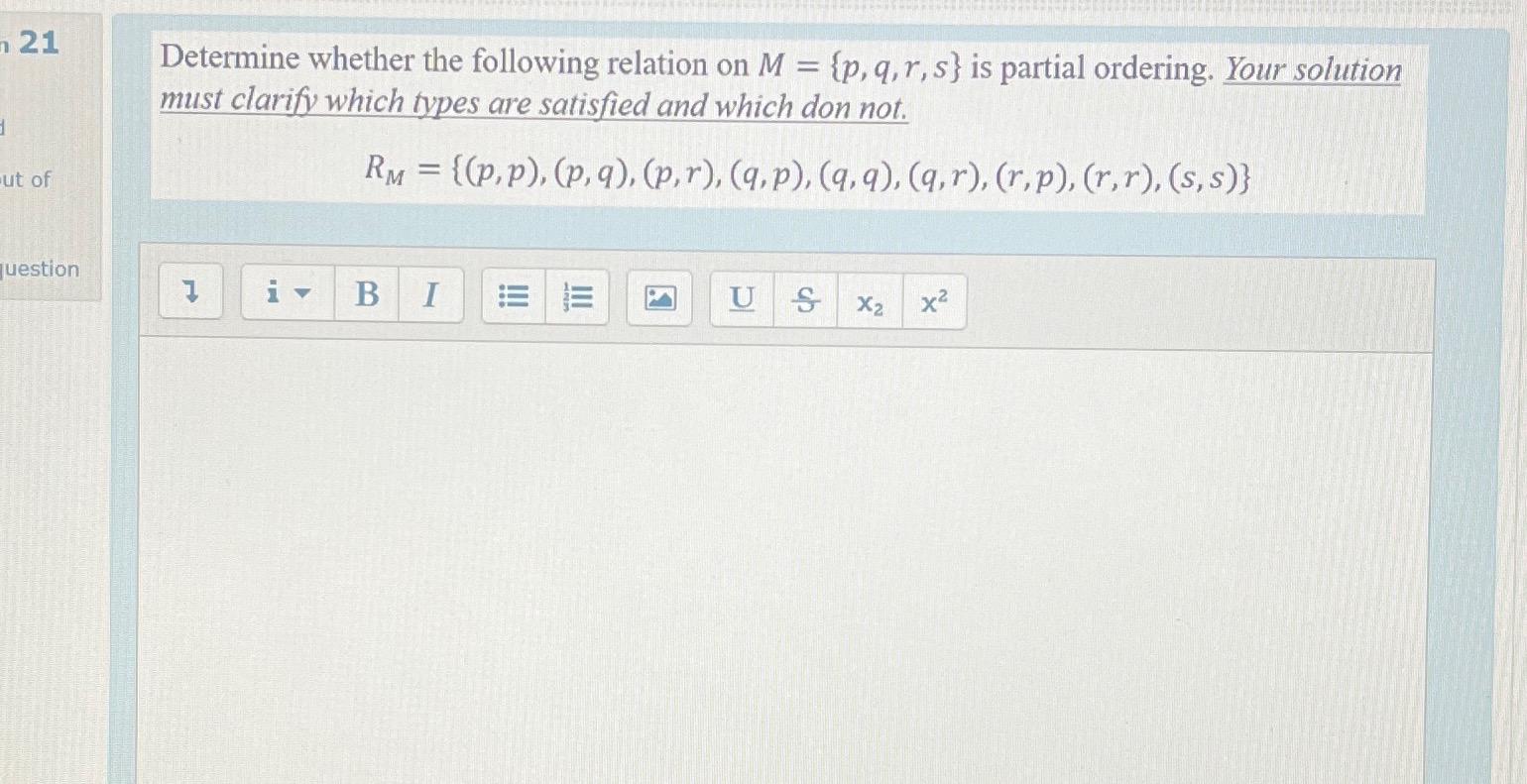 Solved 21Determine whether the following relation on | Chegg.com