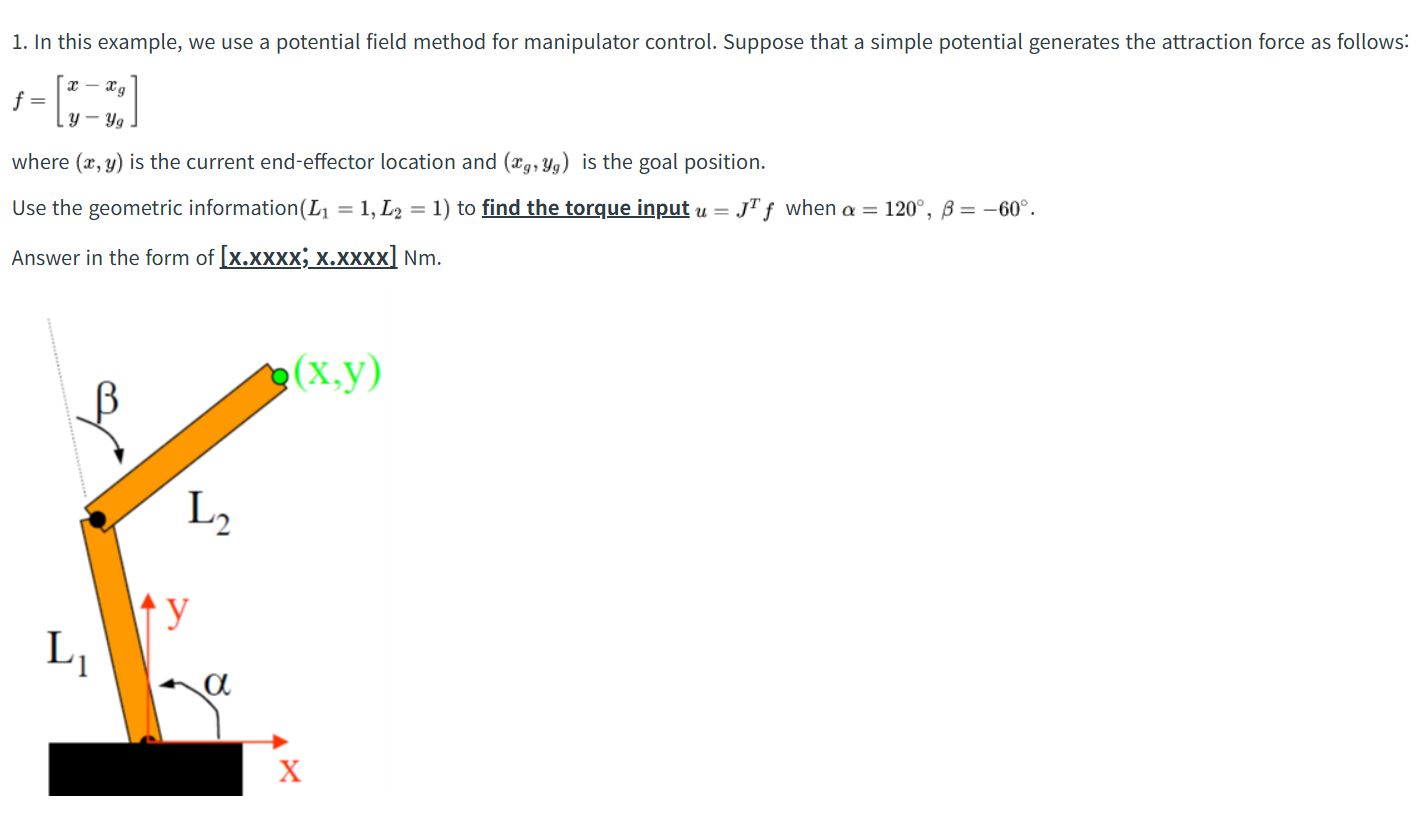Solved In this example, we use a potential field method for | Chegg.com