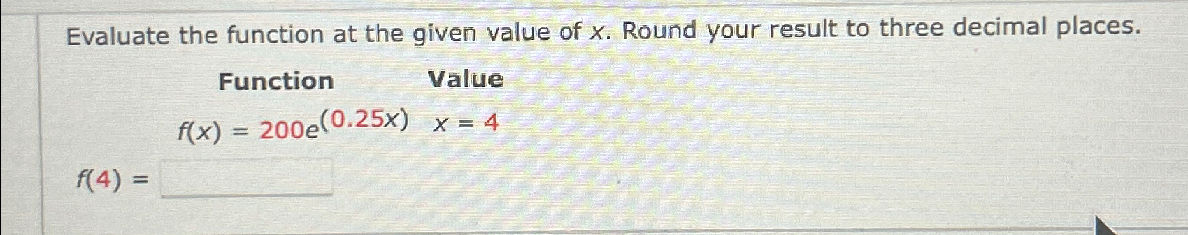 Solved Evaluate the function at the given value of x. ﻿Round | Chegg.com