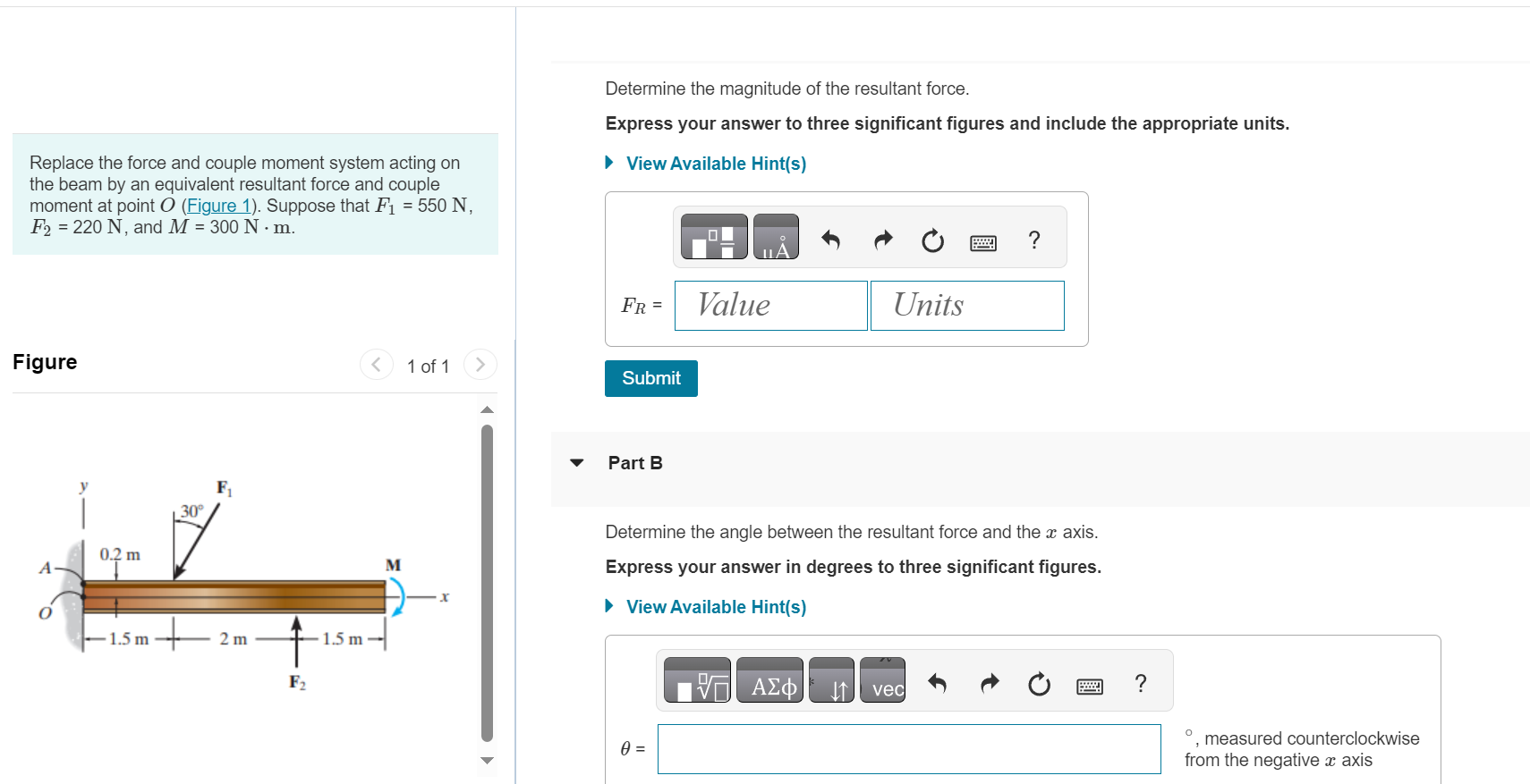 Solved Replace the force and couple moment system acting | Chegg.com