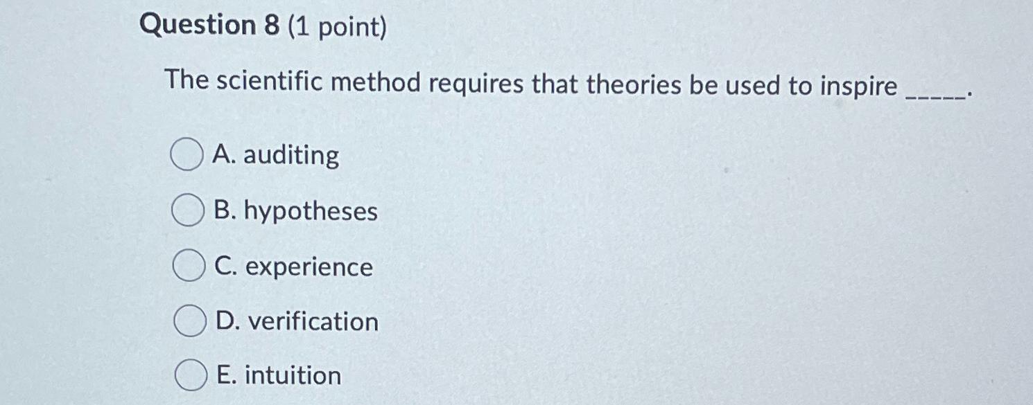 Solved Question 8 (1 ﻿point)The scientific method requires | Chegg.com