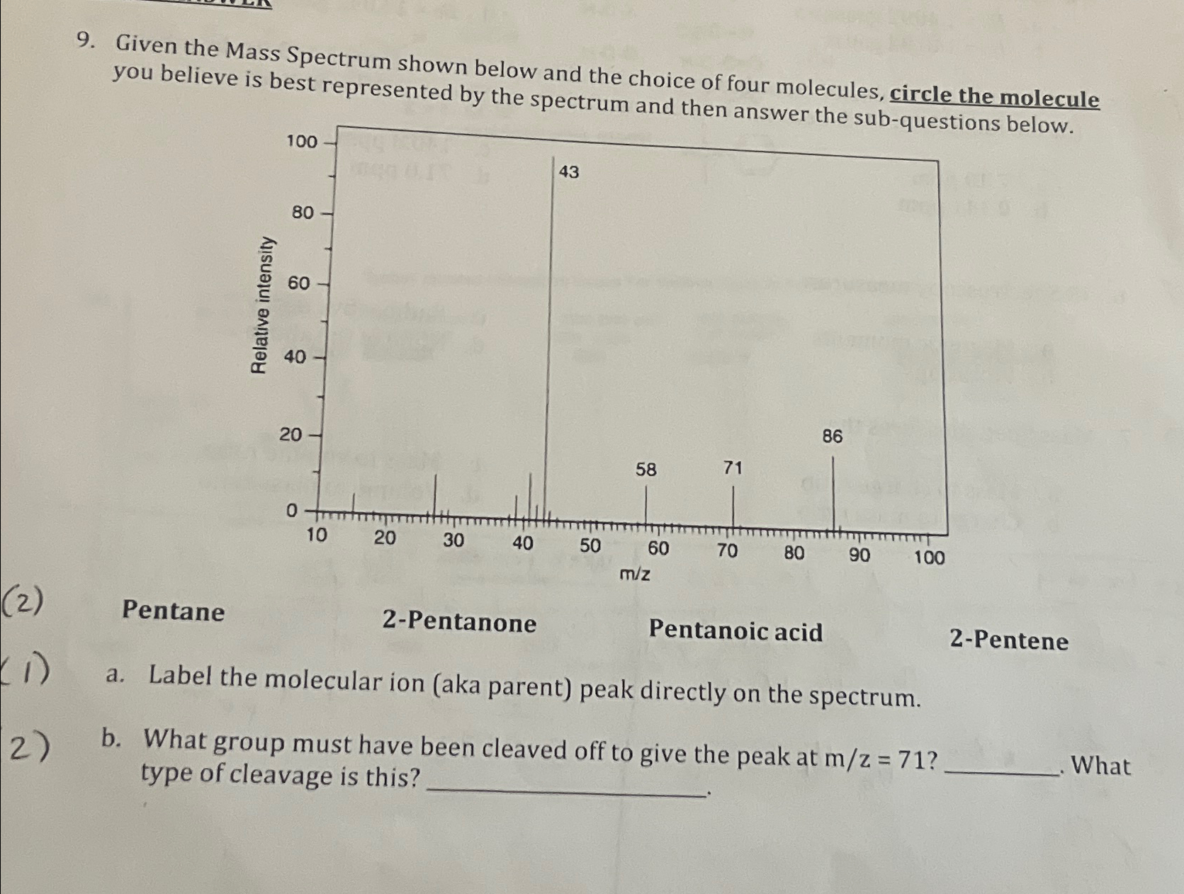 Solved Given the Mass Spectrum shown below and the choice of | Chegg.com
