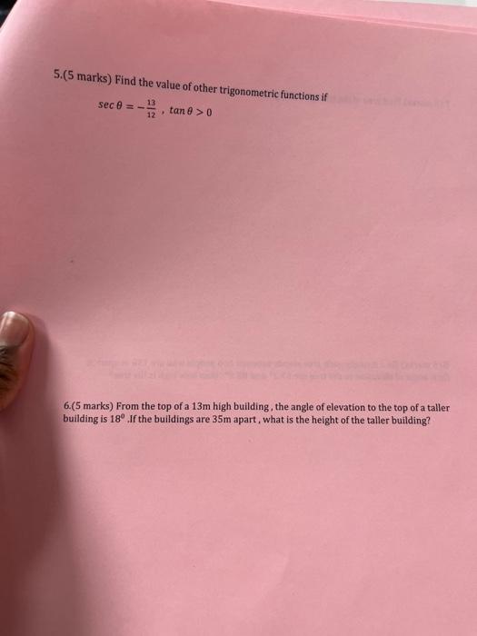 Solved 5. (5 marks) Find the value of other trigonometric | Chegg.com