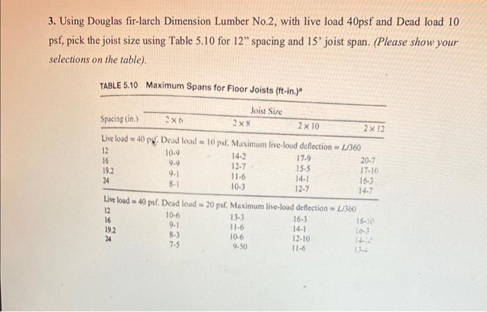 Solved 3. Using Douglas fir-larch Dimension Lumber No.2, | Chegg.com