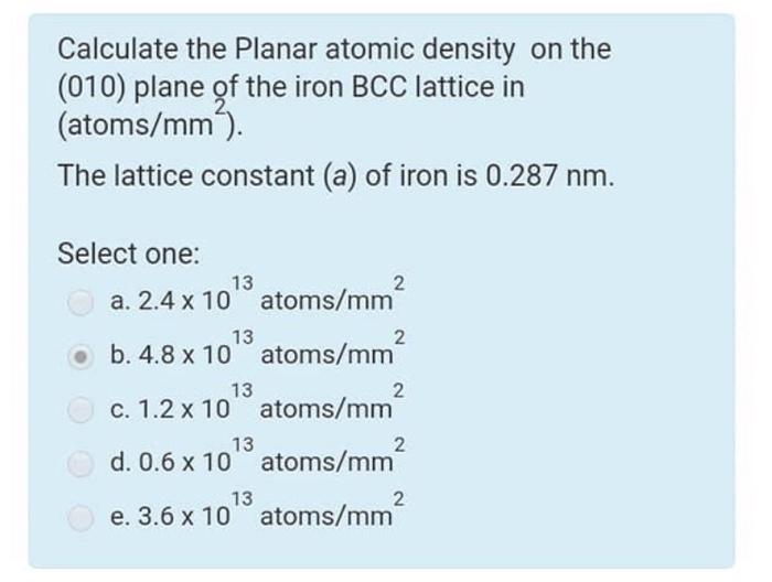 Solved Calculate the Planar atomic density on the (010) | Chegg.com
