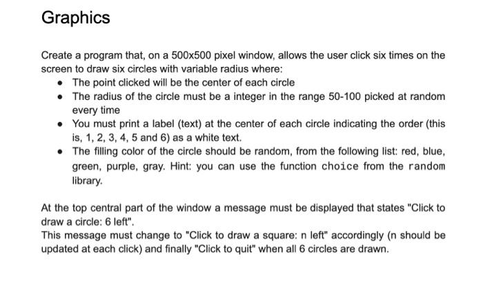 Solved Graphics Create a program that, on a 500x500 pixel | Chegg.com