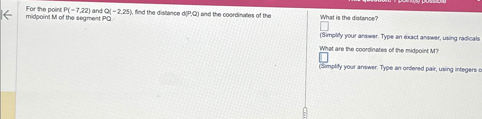 Solved For the point P(-7,22) ﻿and Q(-2,25), ﻿find the | Chegg.com