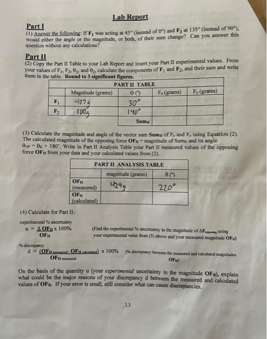 Solved Part I (1) Answer the following: If F1 was acting at | Chegg.com