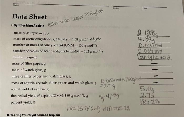 Solved can someone look over the data sheet calculation to | Chegg.com