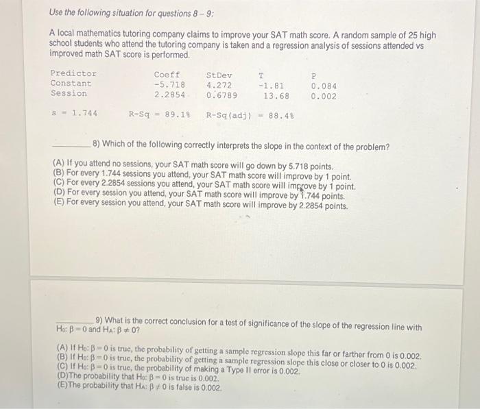 Solved Use the following situation for questions 8−9 : A | Chegg.com