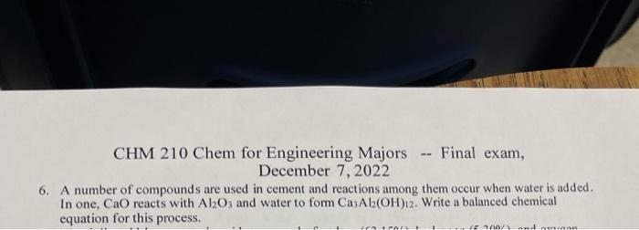 Solved CHM 210 Chem for Engineering Majors - Final exam, | Chegg.com