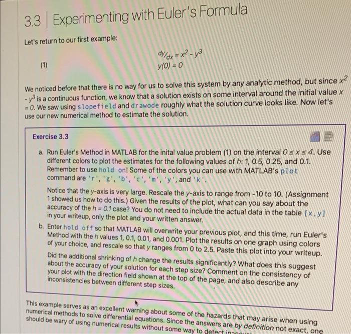 Solved 3.3 Experimenting with Euler's Formula Let's return | Chegg.com
