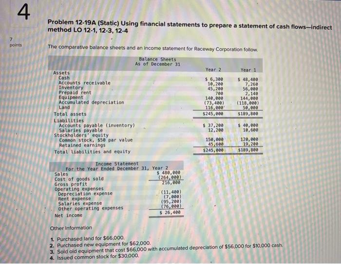 Solved Problem 12-19A (Static) Using financial statements to | Chegg.com