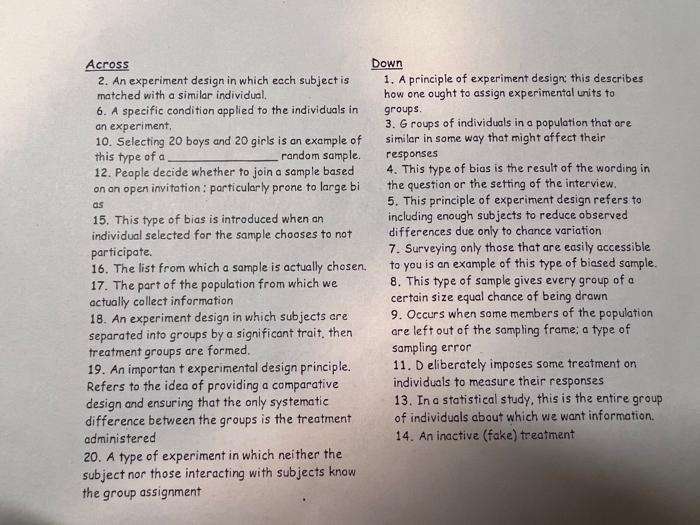 Each sentence should be a definition or description | Chegg.com