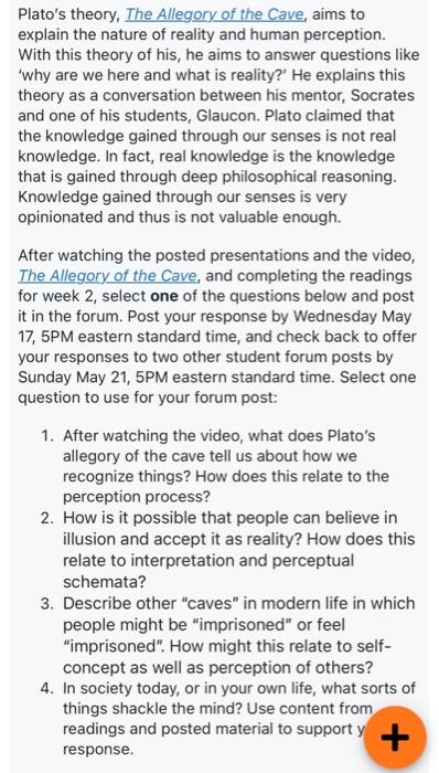 Plato's theory, The Allegory of the Cave, aims to | Chegg.com