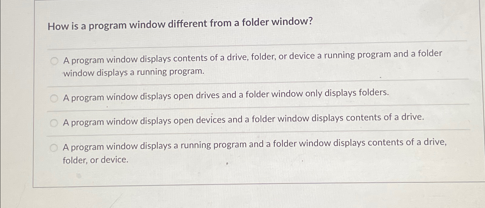 Solved How is a program window different from a folder | Chegg.com