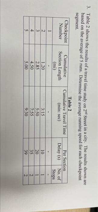 Solved 3. Table 2 shows the results of a travel time study | Chegg.com