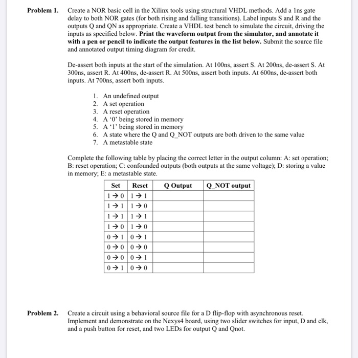 Problem 1. Create a NOR basic cell in the Xilinx | Chegg.com