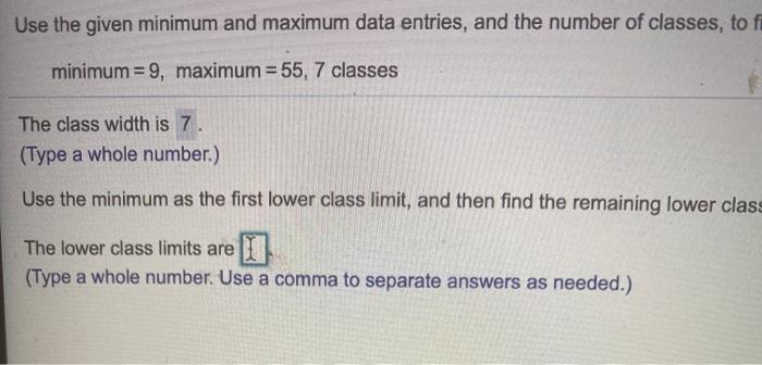 Solved use the given minimum and maximum data entries, and | Chegg.com