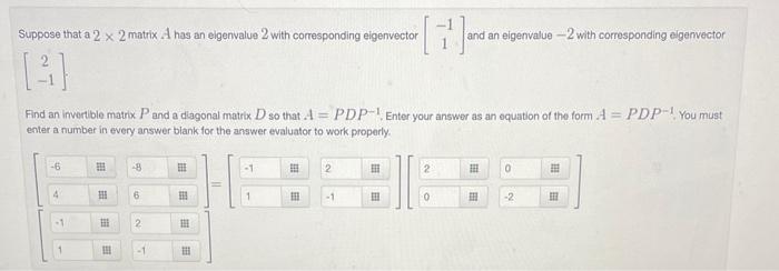 Solved Suppose that a 2×2 matrix A has an eigenvalue 2 with | Chegg.com