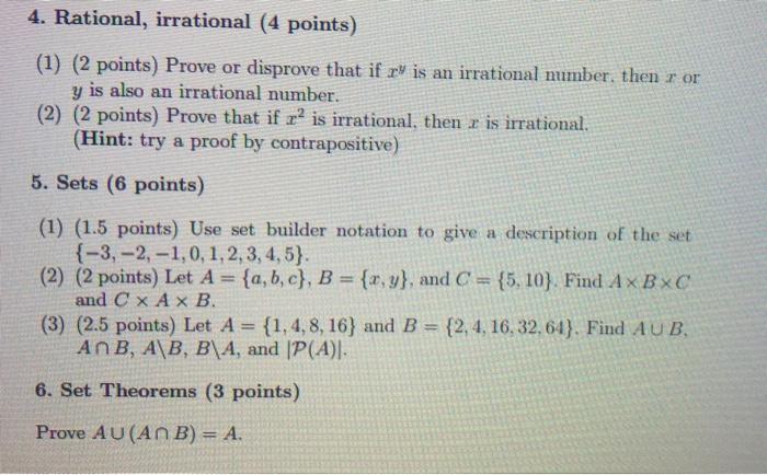 Solved 4. Rational, irrational (4 points) (1) (2 points) | Chegg.com