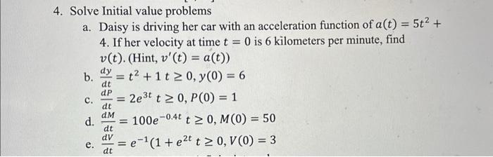 Solved Solve Initial value problems a. Daisy is driving her | Chegg.com