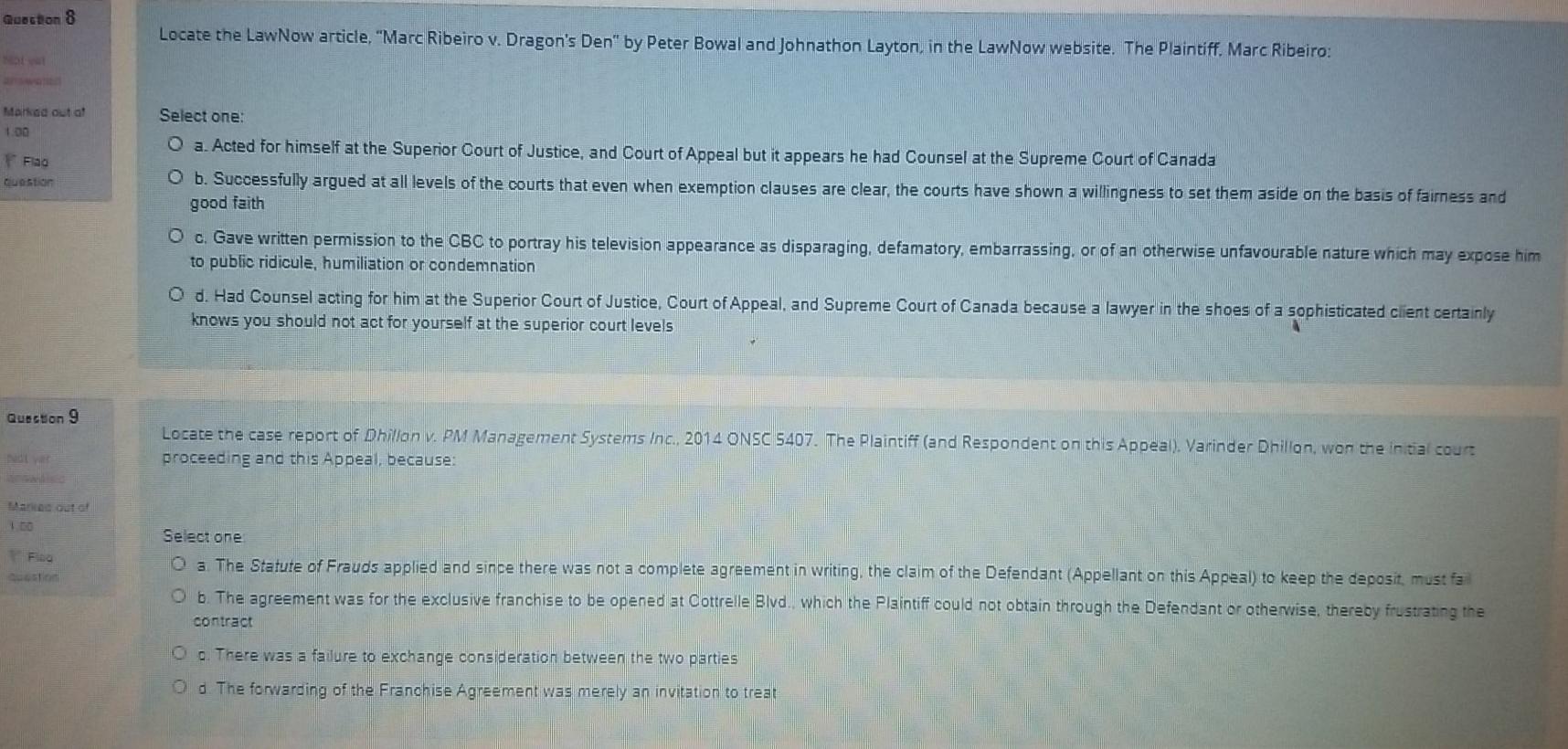 Quarton 8 Locate the LawNow article. "Marc Ribeiro v. | Chegg.com