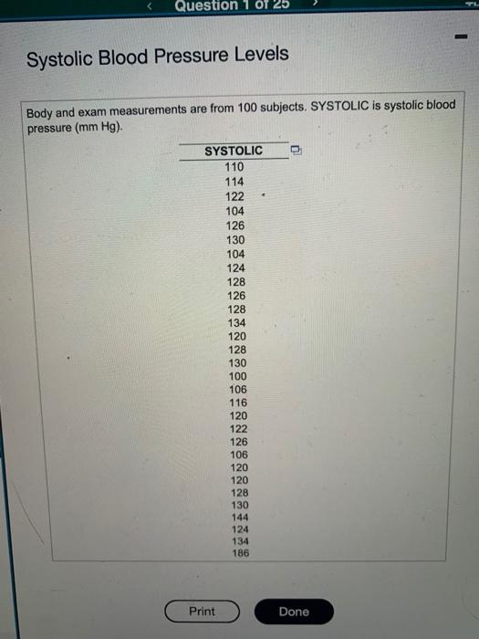 Solved Systolic blood pressure levels abeve 120 mmHg are | Chegg.com