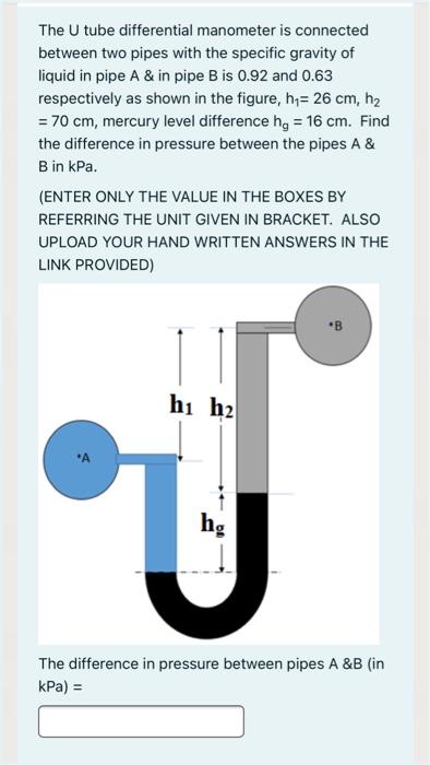 Solved The U tube differential manometer is connected | Chegg.com