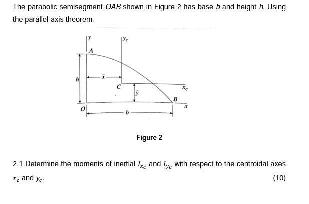 Solved The parabolic semisegment OAB shown in Figure 2 has | Chegg.com
