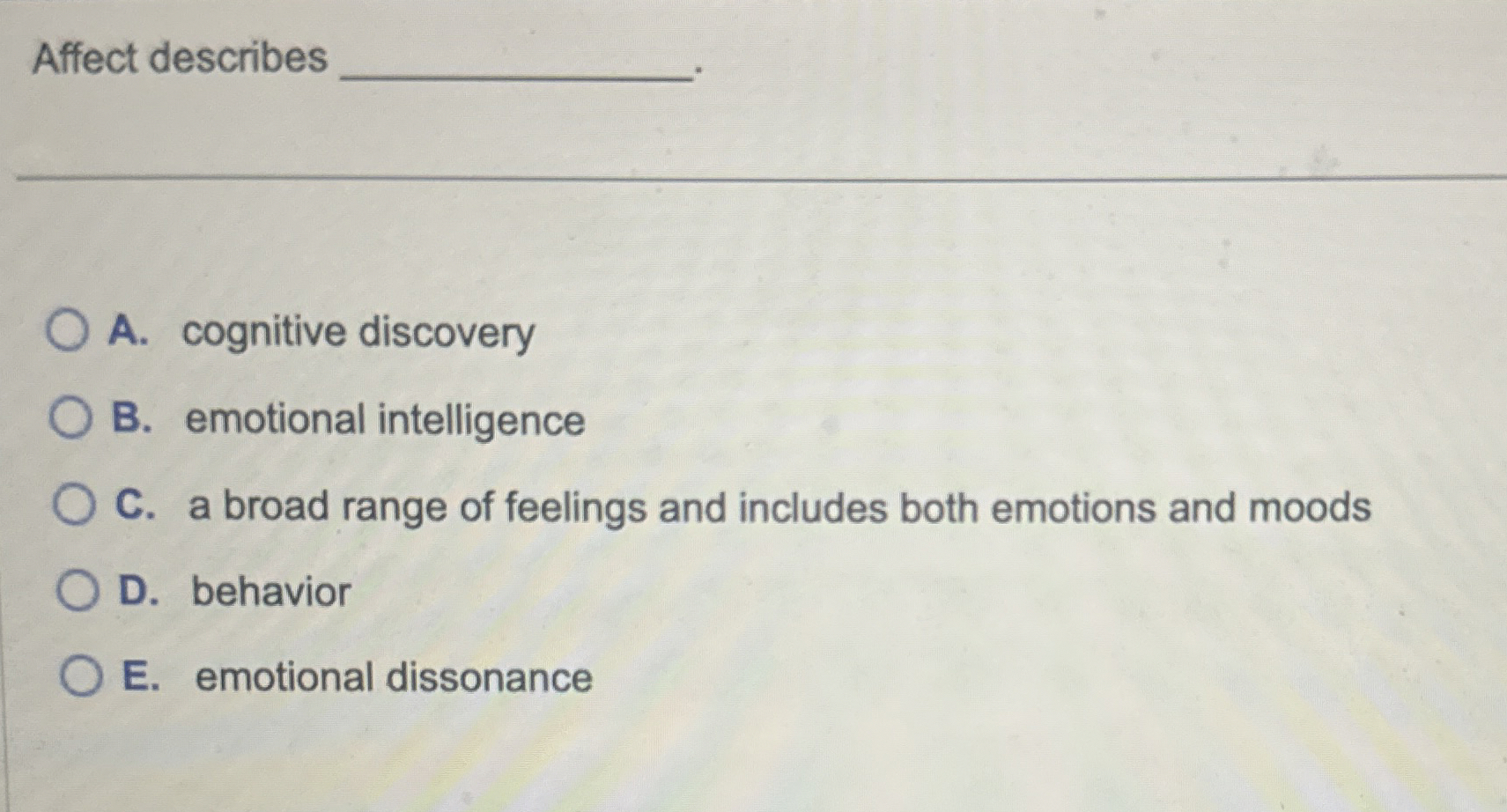 Solved Affect describesA. ﻿cognitive discoveryB. ﻿emotional | Chegg.com