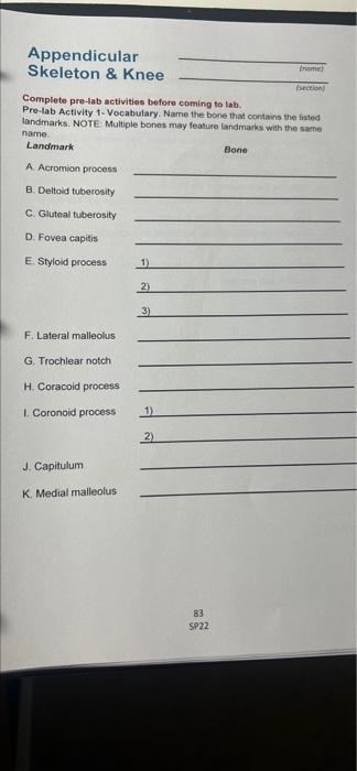 Solved Appendicular Skeleton & Knee Complete pre-lab | Chegg.com Solved Appendicular Skeleton & Knee Complete pre-lab | Chegg.com