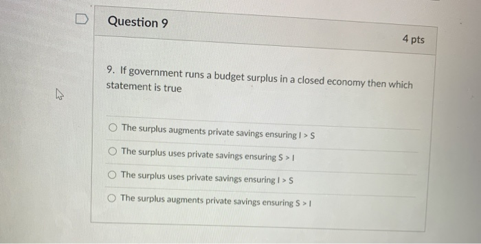 Solved Question 9 4 pts 9. If government runs a budget | Chegg.com