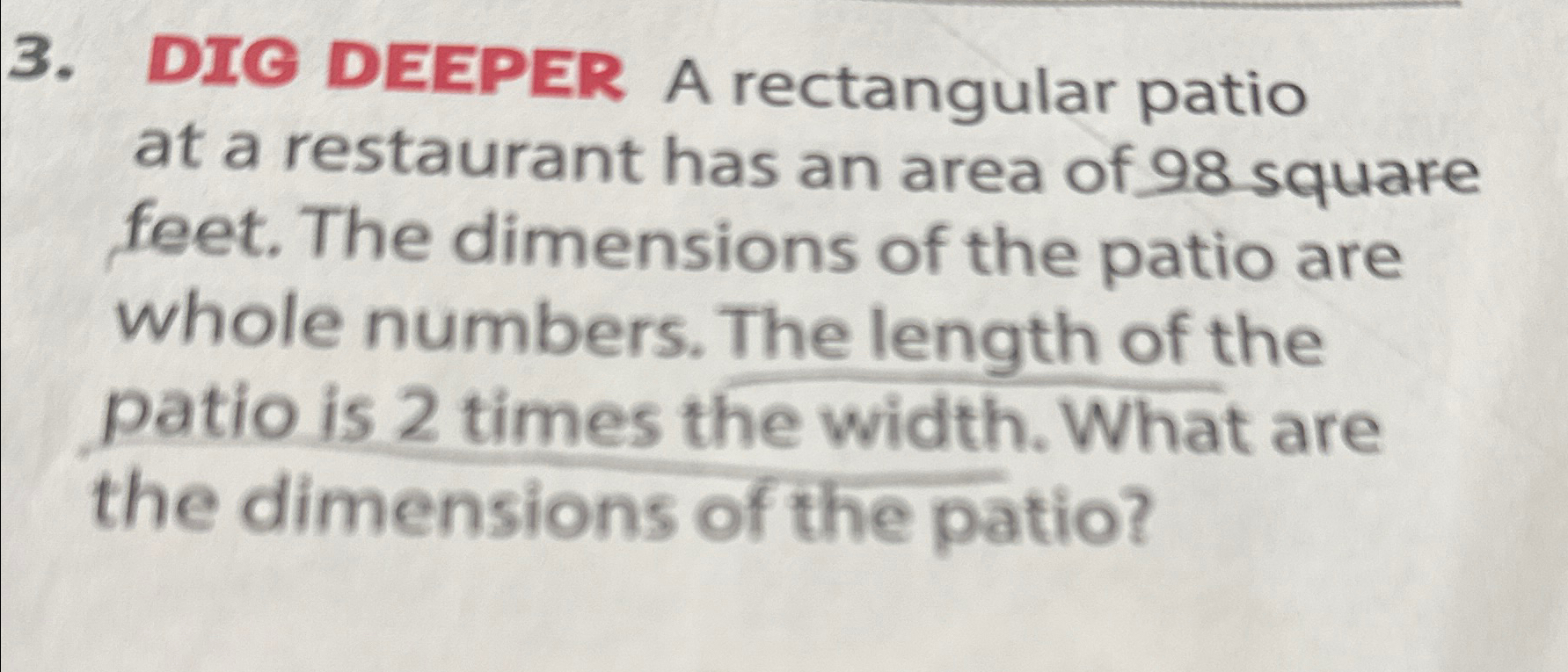 Solved DIG DEEPER A rectangular patio at a restaurant has an | Chegg.com
