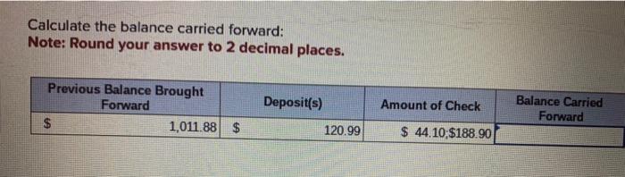 Solved Calculate the balance carried forward: Note: Round | Chegg.com