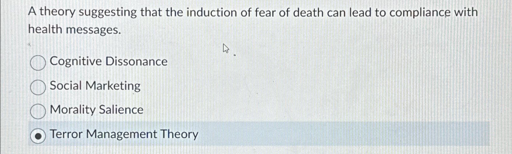 Solved A theory suggesting that the induction of fear of | Chegg.com