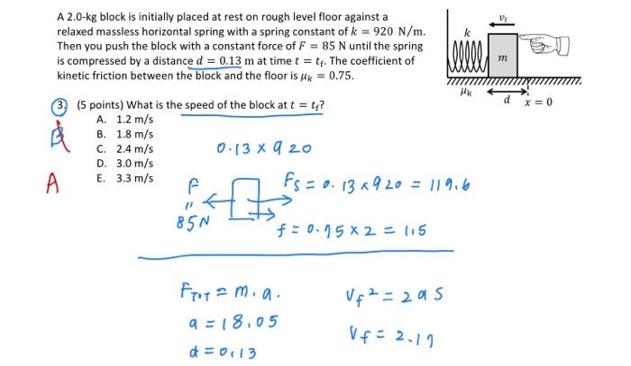 Solved A 2.0−kg block is initially placed at rest on rough | Chegg.com