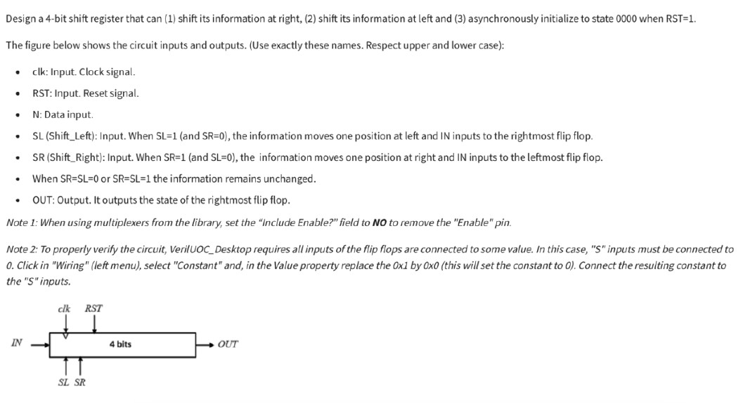 Solved Design a 4-bit shift register that can (1) ﻿shift its | Chegg.com