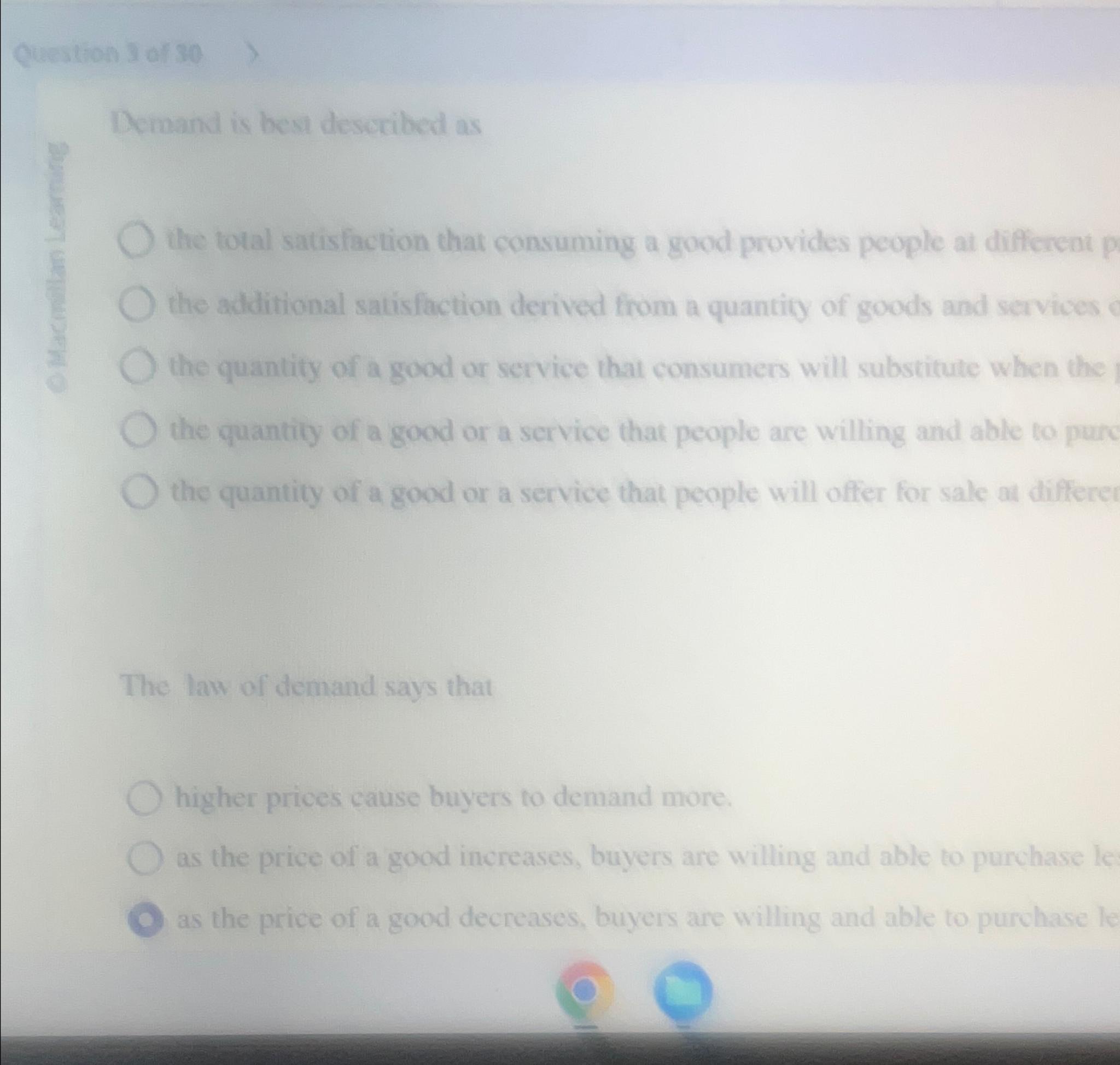 Solved Demand is bes described asthe total satisfaction that | Chegg.com