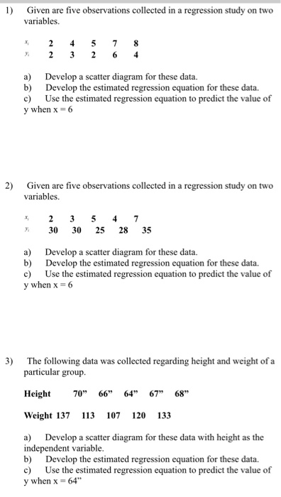 Solved 1) Given are five observations collected in a | Chegg.com