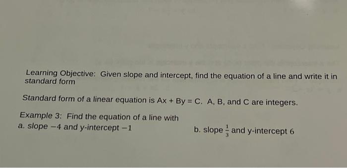 Solved Learning Objective: Given slope and intercept, find | Chegg.com