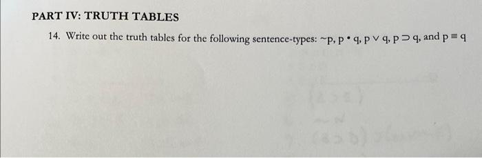 PART IV: truth tables14. write out the truth tables | Chegg.com