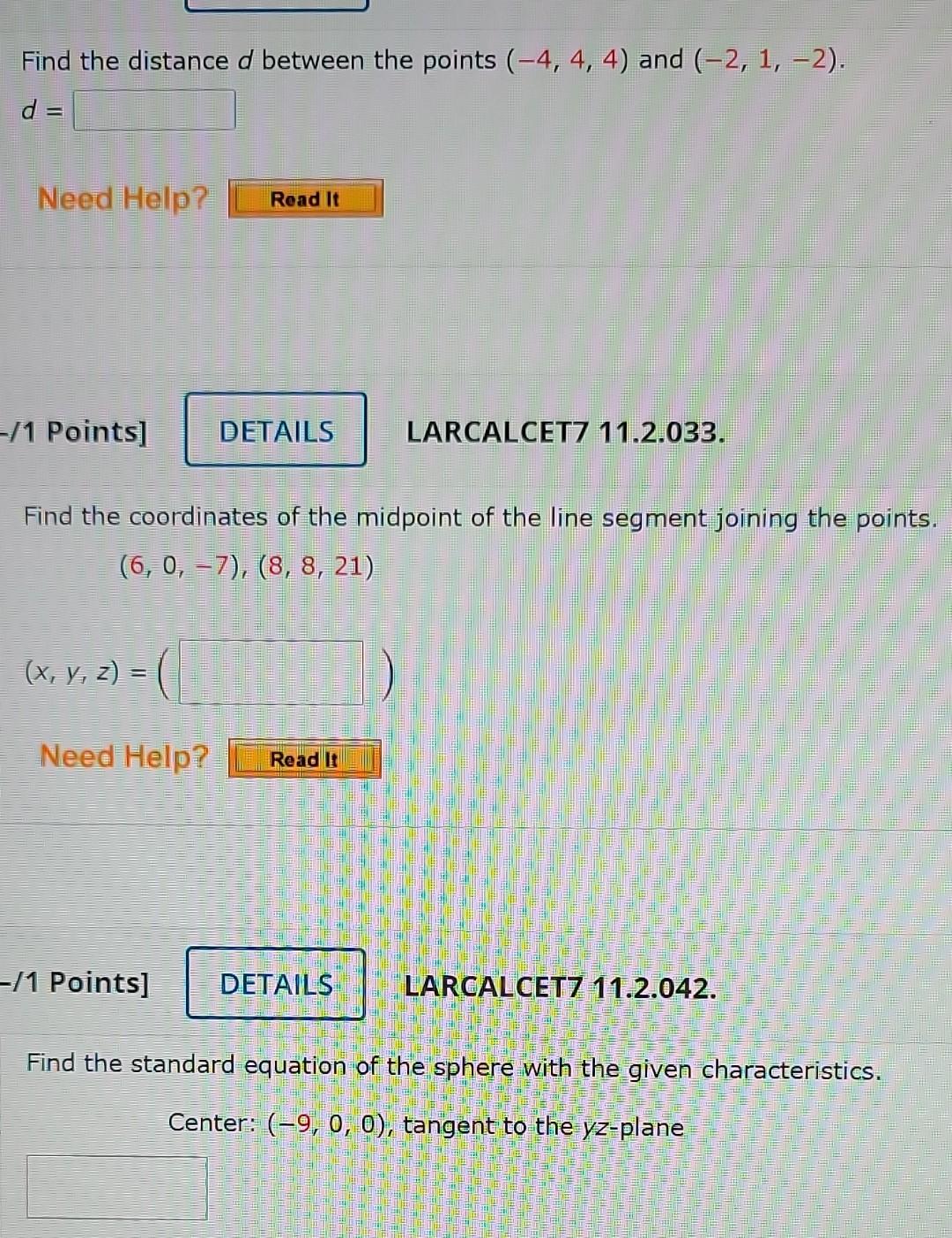 Solved Find the distance d between the points (−4,4,4) and | Chegg.com