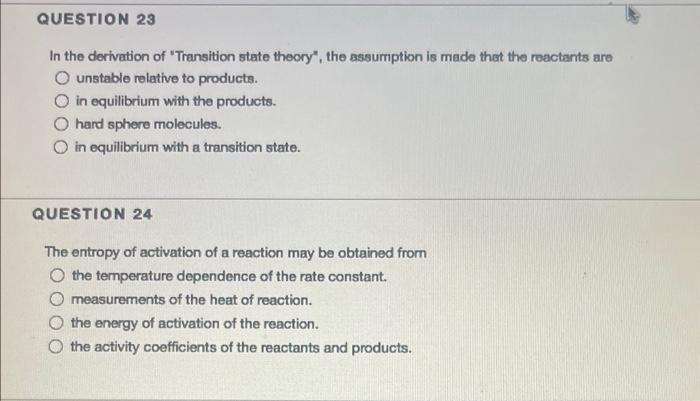 Solved In the derivation of "Transition state theory", the | Chegg.com
