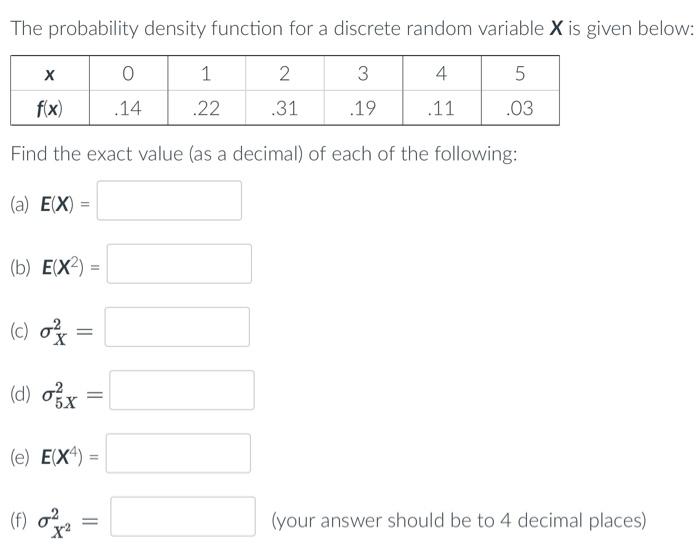 Solved The probability density function for a discrete | Chegg.com